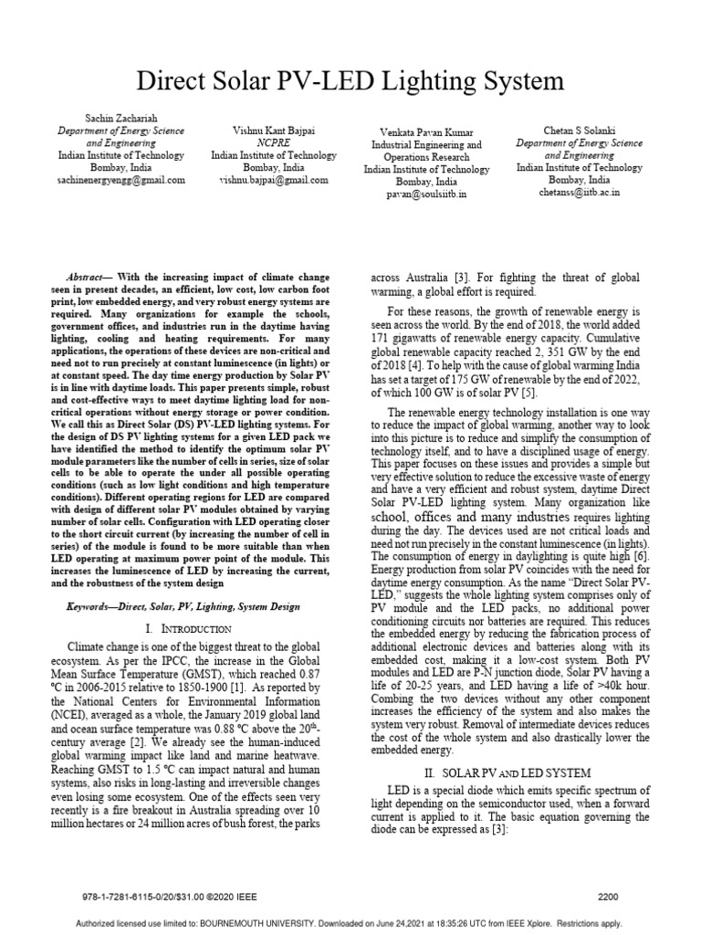 Zachariah2020 - Direct Solar PV-LED Lighting System | Download Free PDF | Photovoltaics | Solar ...