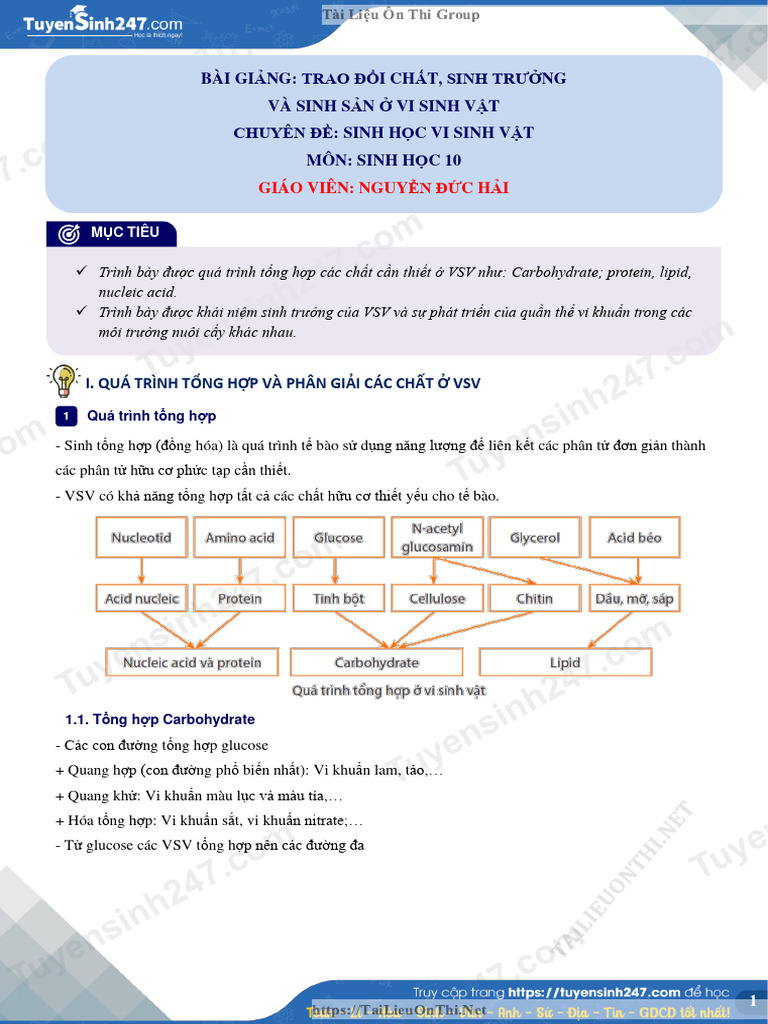 Trao Doi Chat Sinh Truong Va Sinh San o VI Sinh Vat Tiet 1 1677547713 | PDF