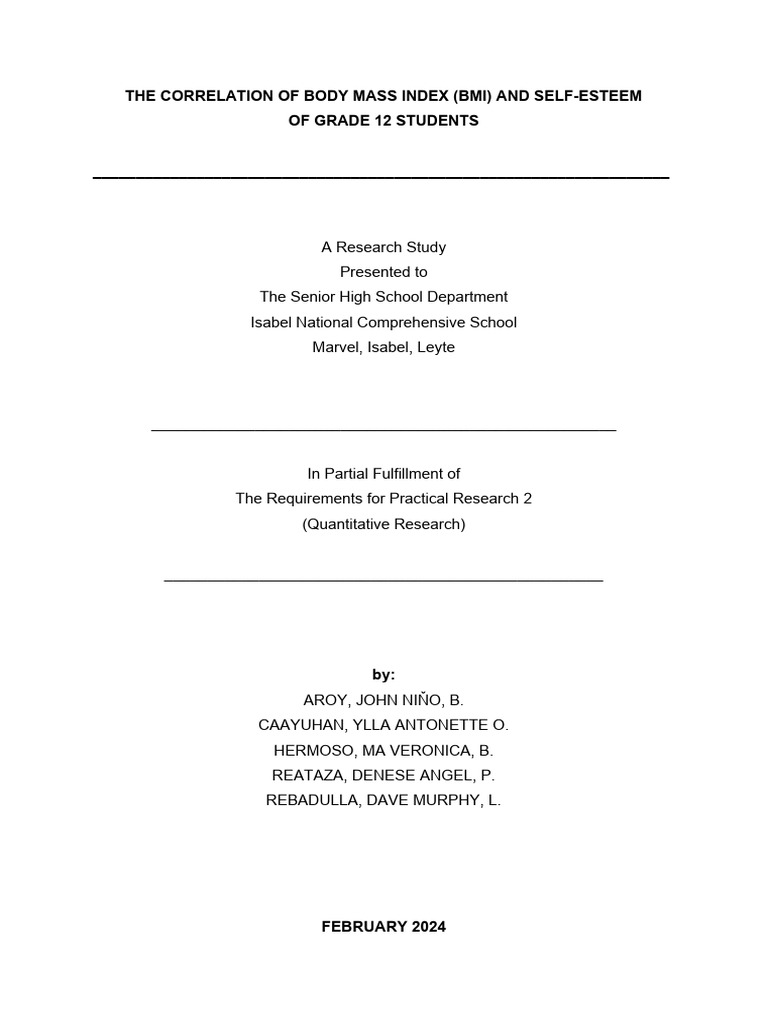 Final Copy For Research Chapters 1 5 | PDF | Body Mass Index | Self Esteem