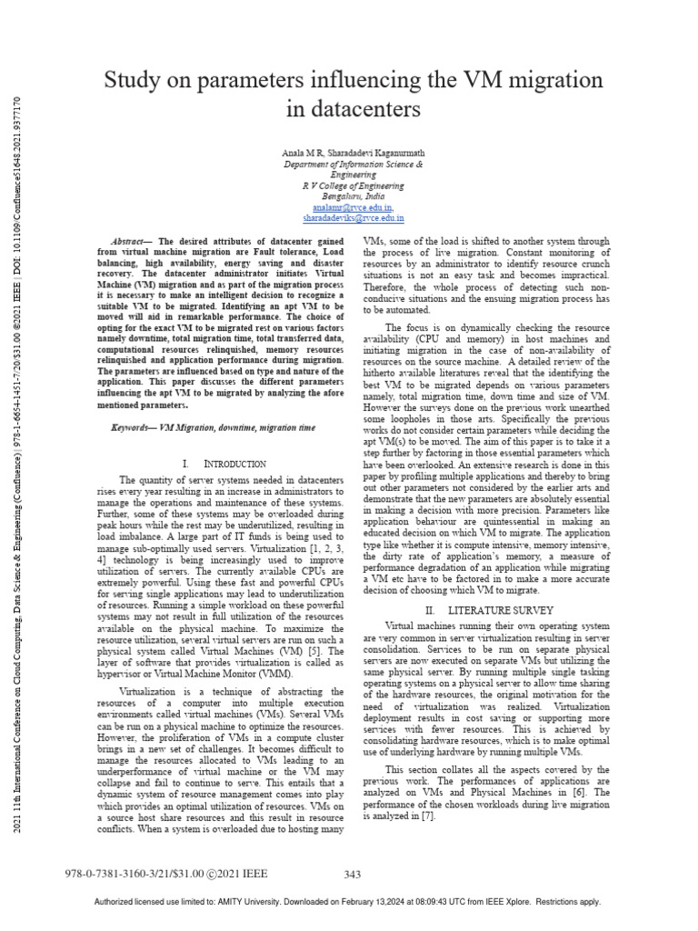 Study On Parameters Influencing The VM Migration in Datacenters | PDF ...