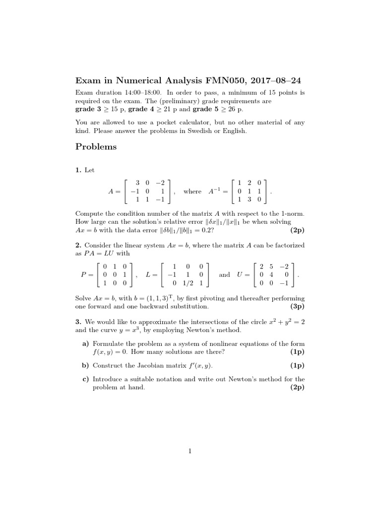 Exam 170824 | PDF | Mathematical Analysis | Numerical Analysis