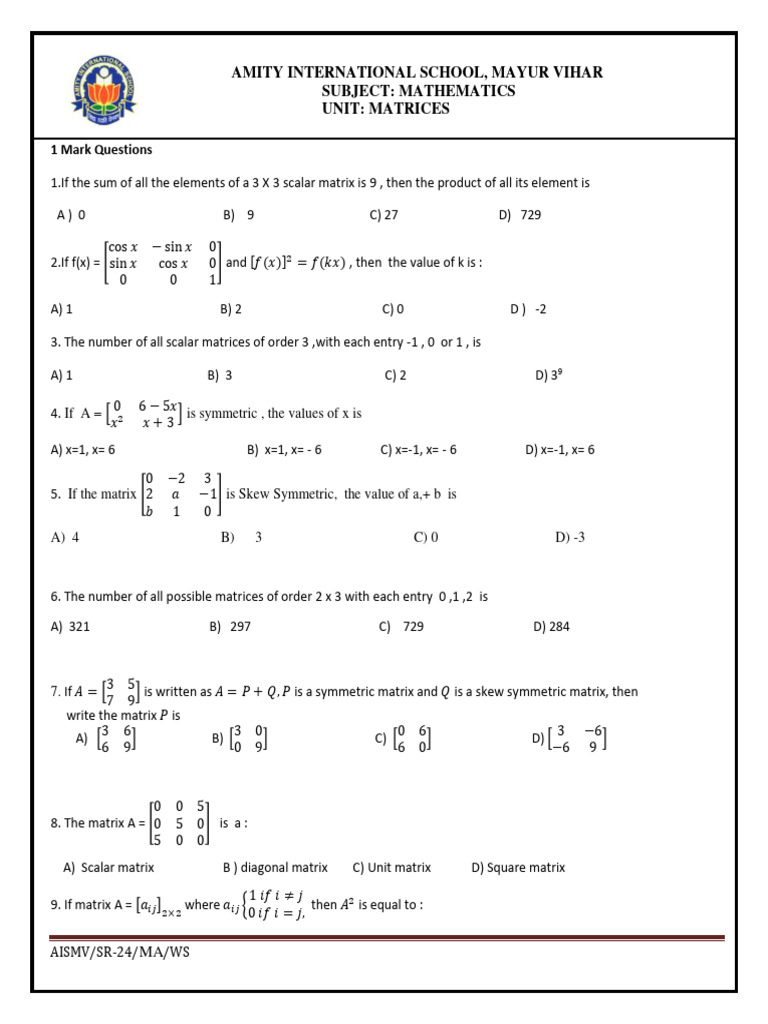 Matrices | PDF | Matrix (Mathematics) | Matrix Theory