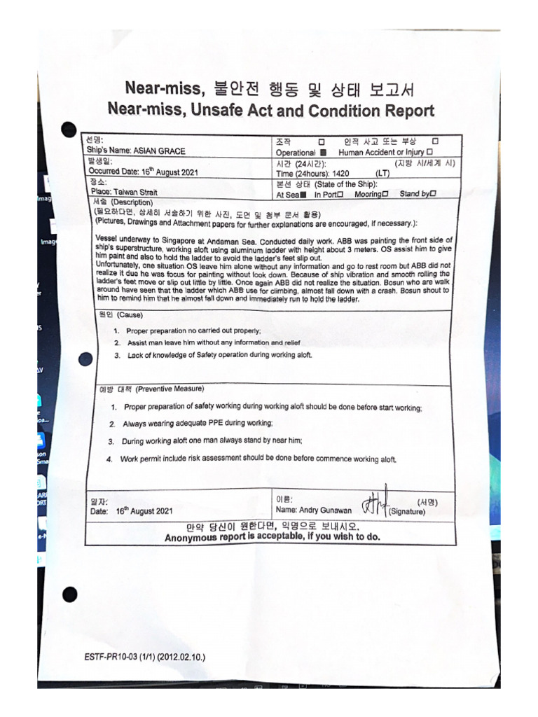 Near-Miss, Unsafe Act and Condition Report | PDF