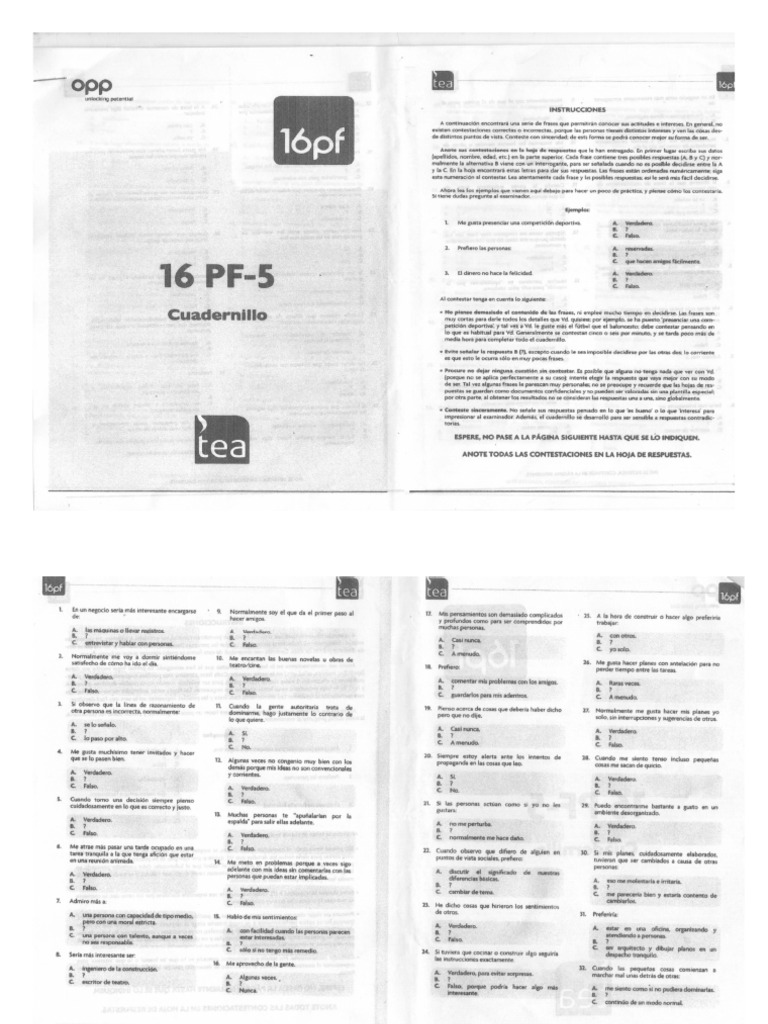 Test Personalidad 16PF - Pregunta | PDF
