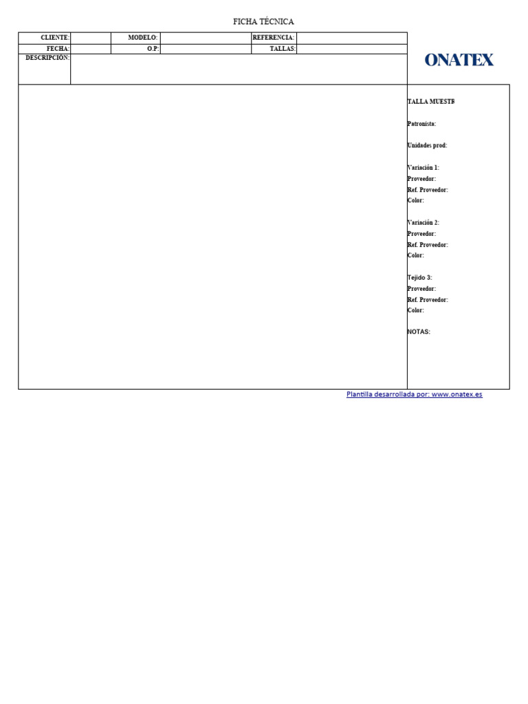 Plantilla Ficha Técnica | Descargar gratis PDF | Softlines (venta minorista) | Moda