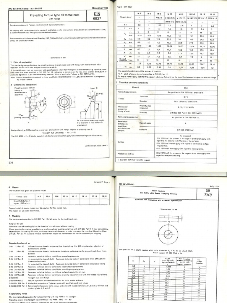 DIN 6927-1983 - Prevailing Torque Type All-Metal Nuts With Flange | PDF