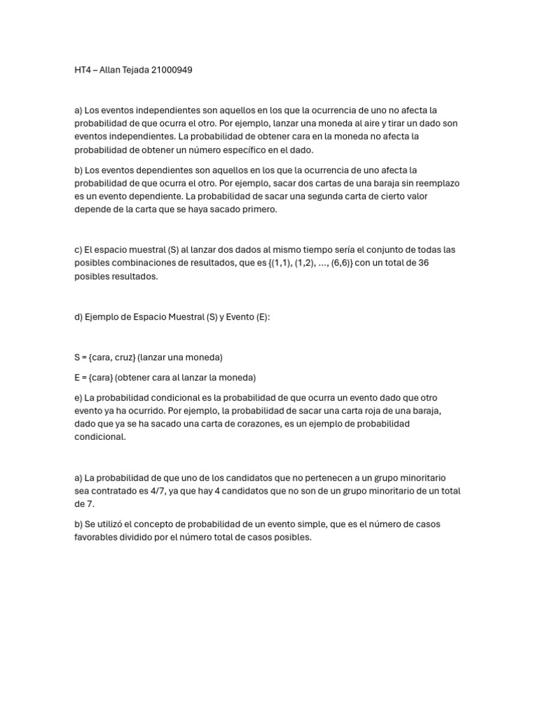 HT4 | PDF | Probabilidad | Probabilidades y estadísticas