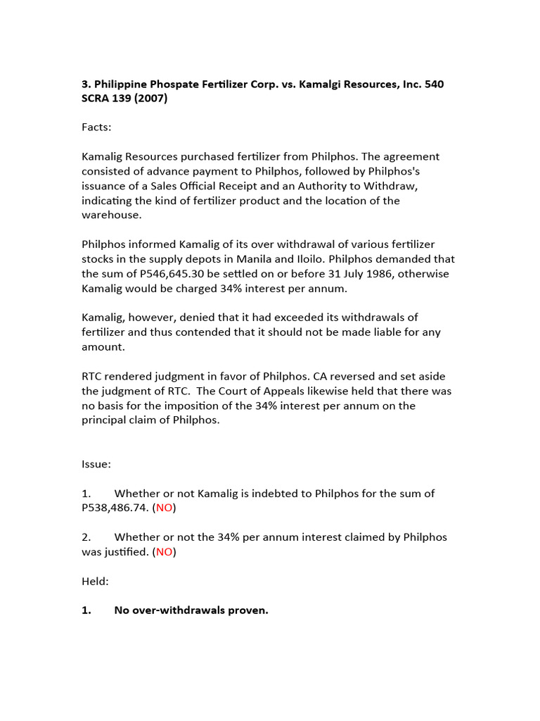 Philippine Phospate vs. Kamalgi Resources, Inc. 540 SCRA 139 (2007 ...