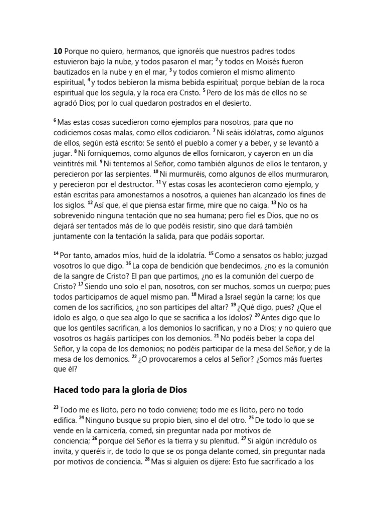1 Corintios 10 | PDF | Primera epístola a los corintios | eucaristía