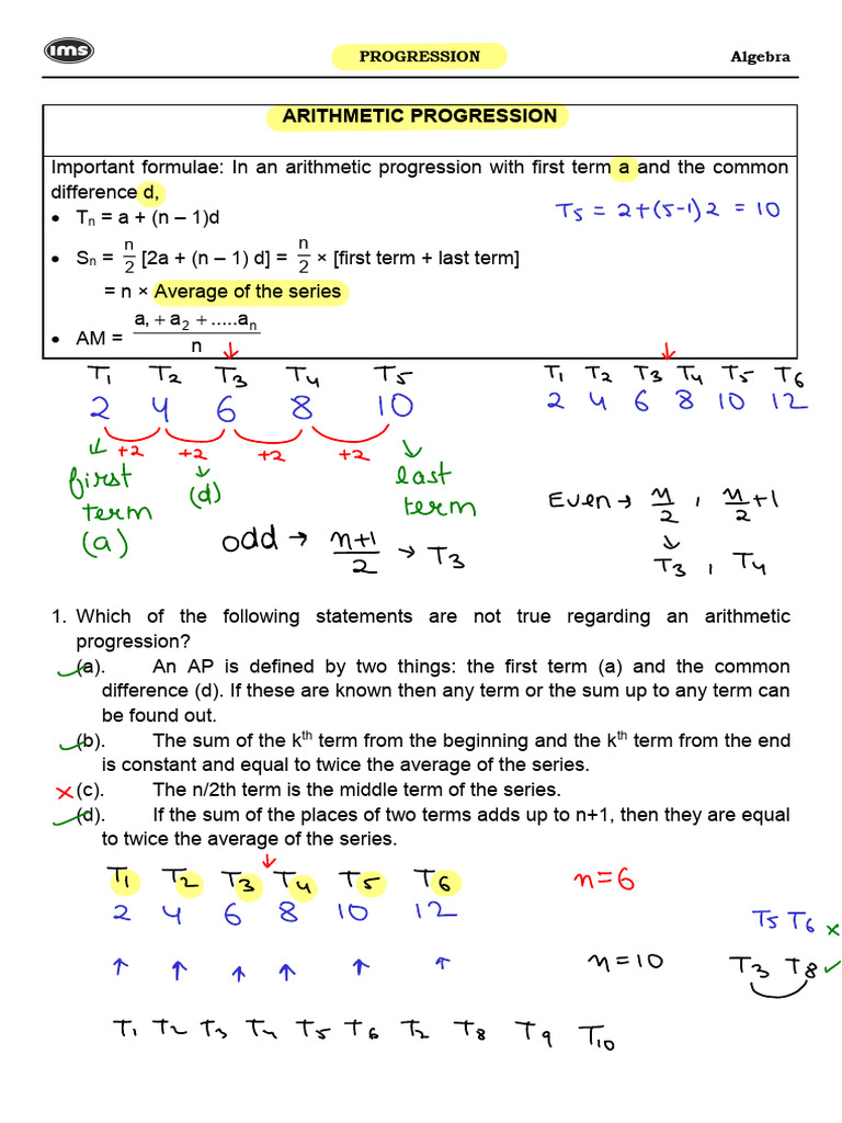 Progressions Classnotes-1 | PDF | Algebra | Mathematics