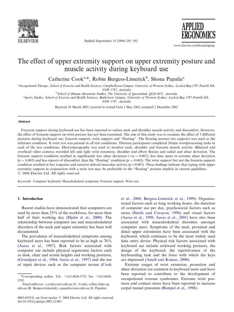 The Effect of Upper Extremity Support On Upper Extremity Posture and ...
