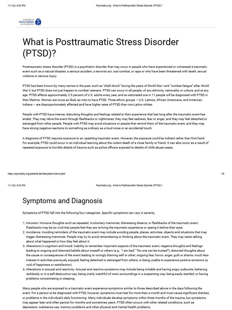 Understanding Posttraumatic Stress Disorder | PDF | Psychological ...