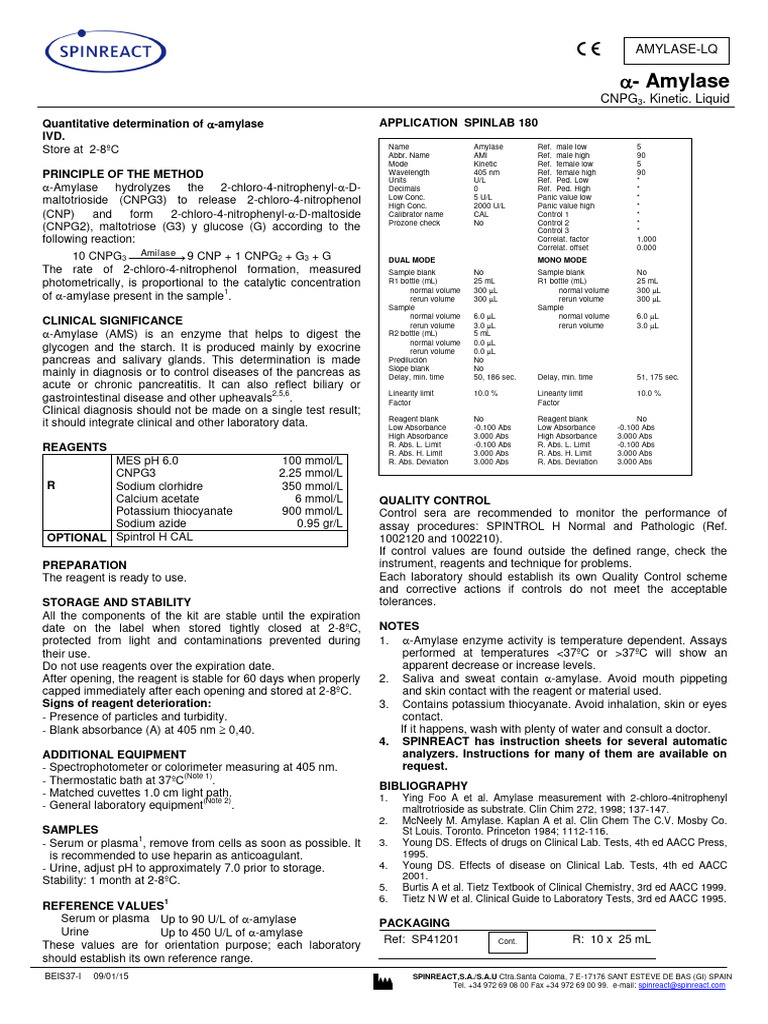 Amilasa BEIS37 SPINREACT | PDF | Pancreas