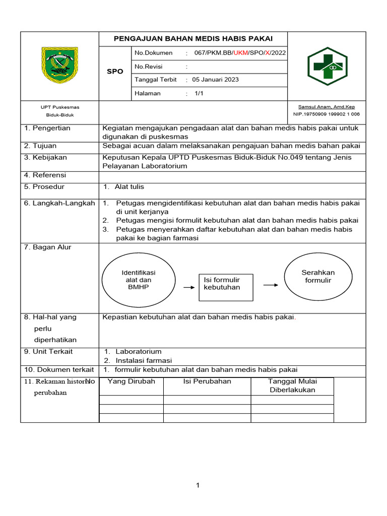 Sop Pengajuan BMHP | PDF