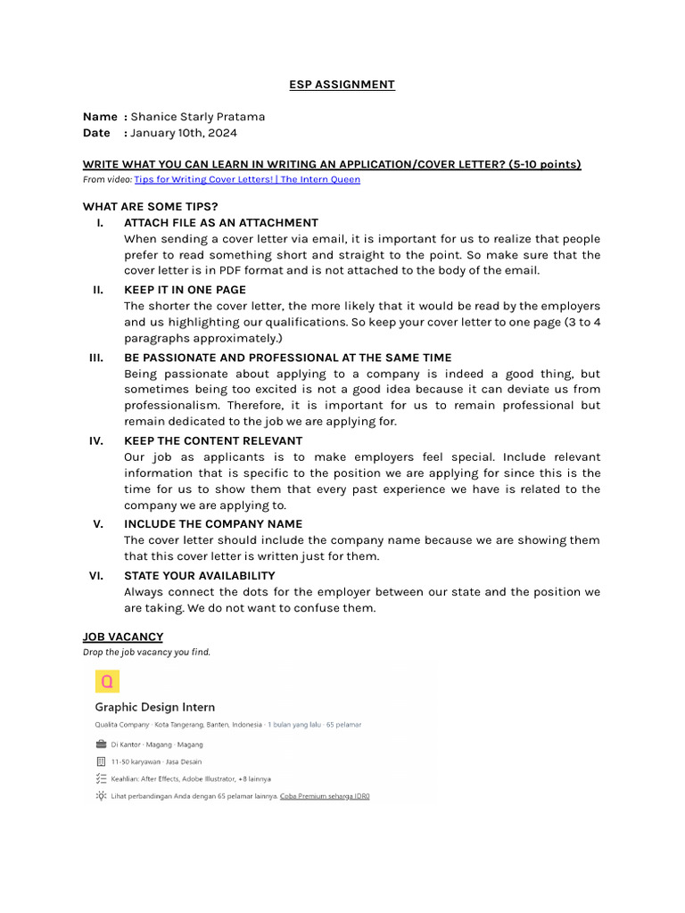 Esp - Coverletter - (Shanice) | PDF | Graphic Design | Time Management