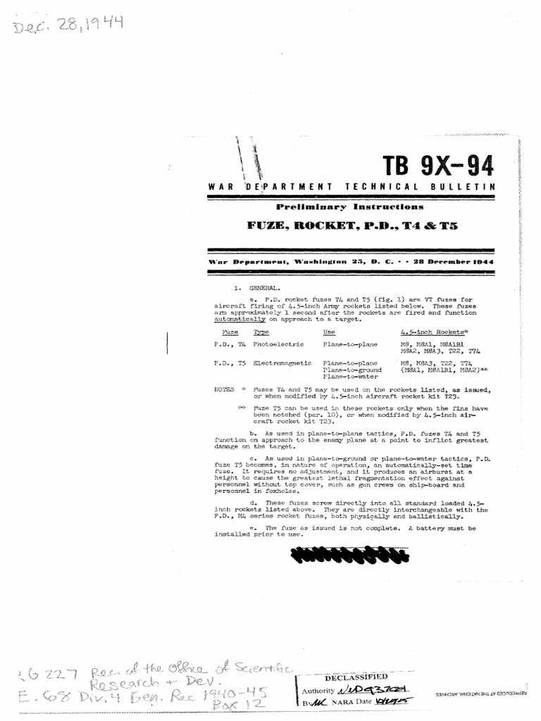 TB 9x 94 Fuze Rocket PD t4 and t5 | PDF | Fuze | Artillery