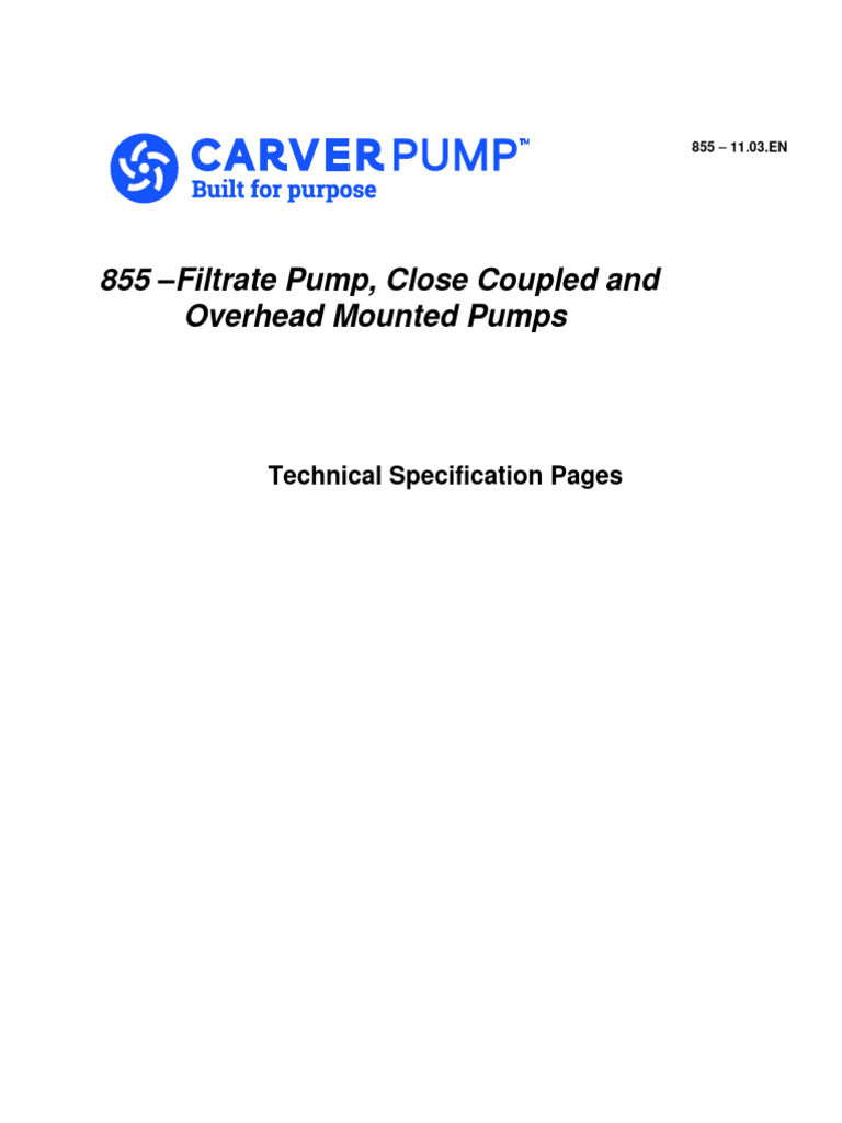 855 Series Filtrate Pump Overview | PDF | Pump | Screw