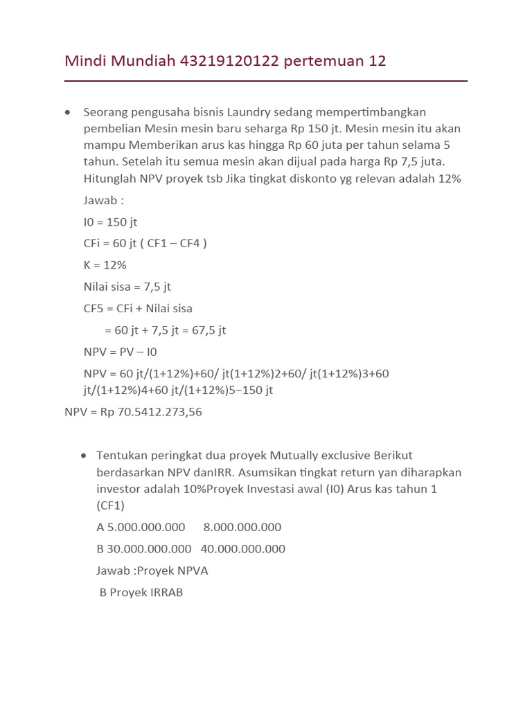 Mindi Mundiah 43219120122 Pertemuan 12 | PDF | Bisnis | Teknologi & Rekayasa