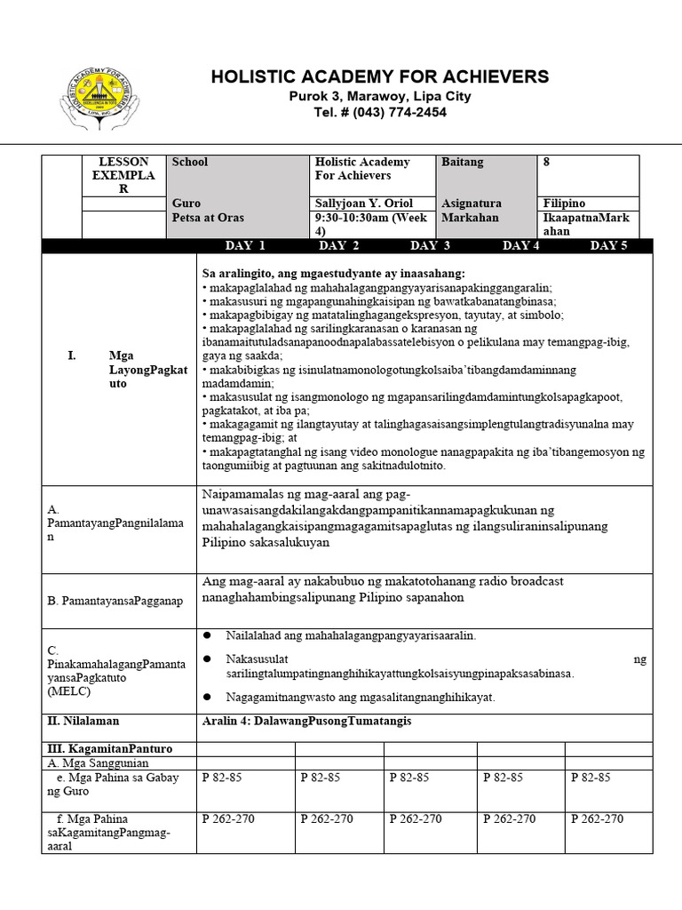 Grade 8 - Filipino W19 | PDF