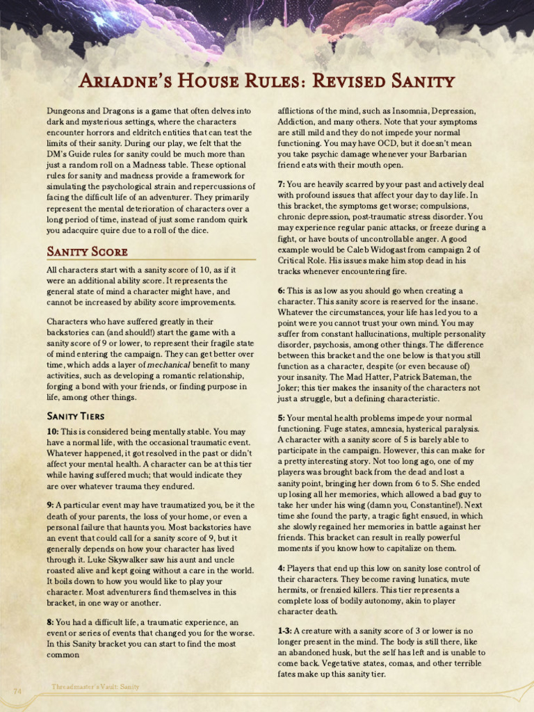 D&D Sanity Rules for Adventurers | PDF