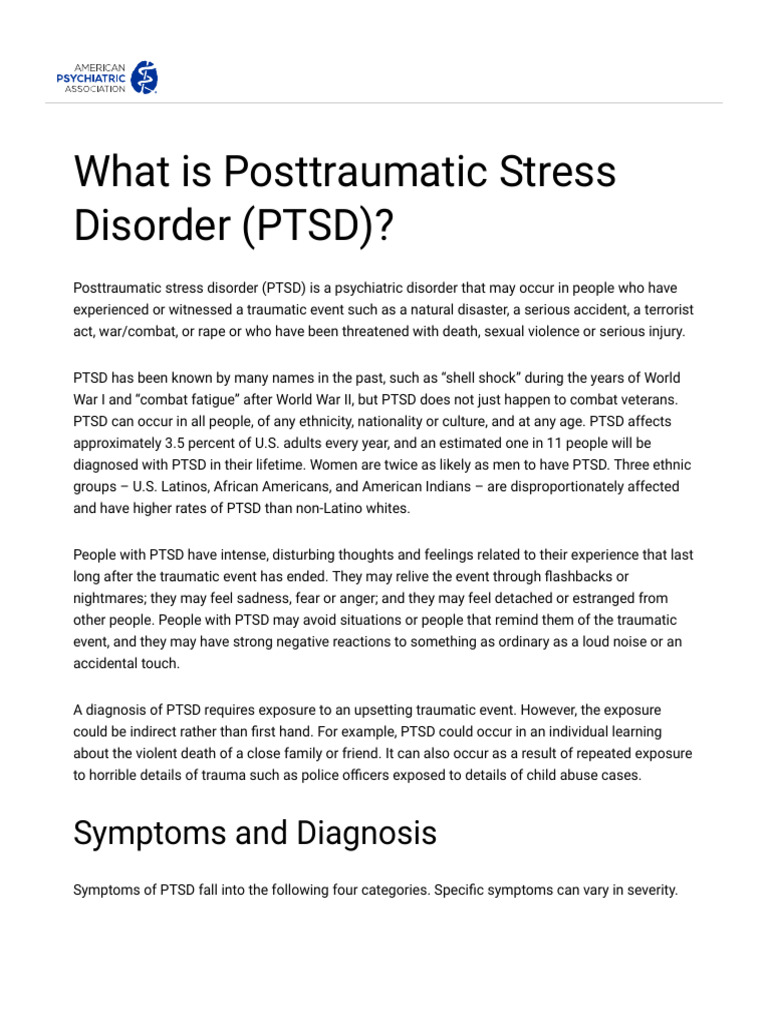 What Is Posttraumatic Stress Disorder (PTSD) | PDF | Psychological ...