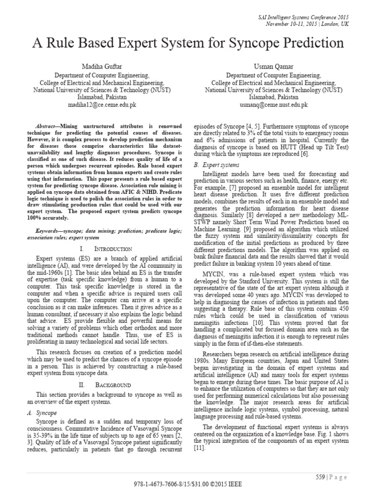 A Rule Based Expert System For Syncope Prediction 2015 MODEL | PDF ...