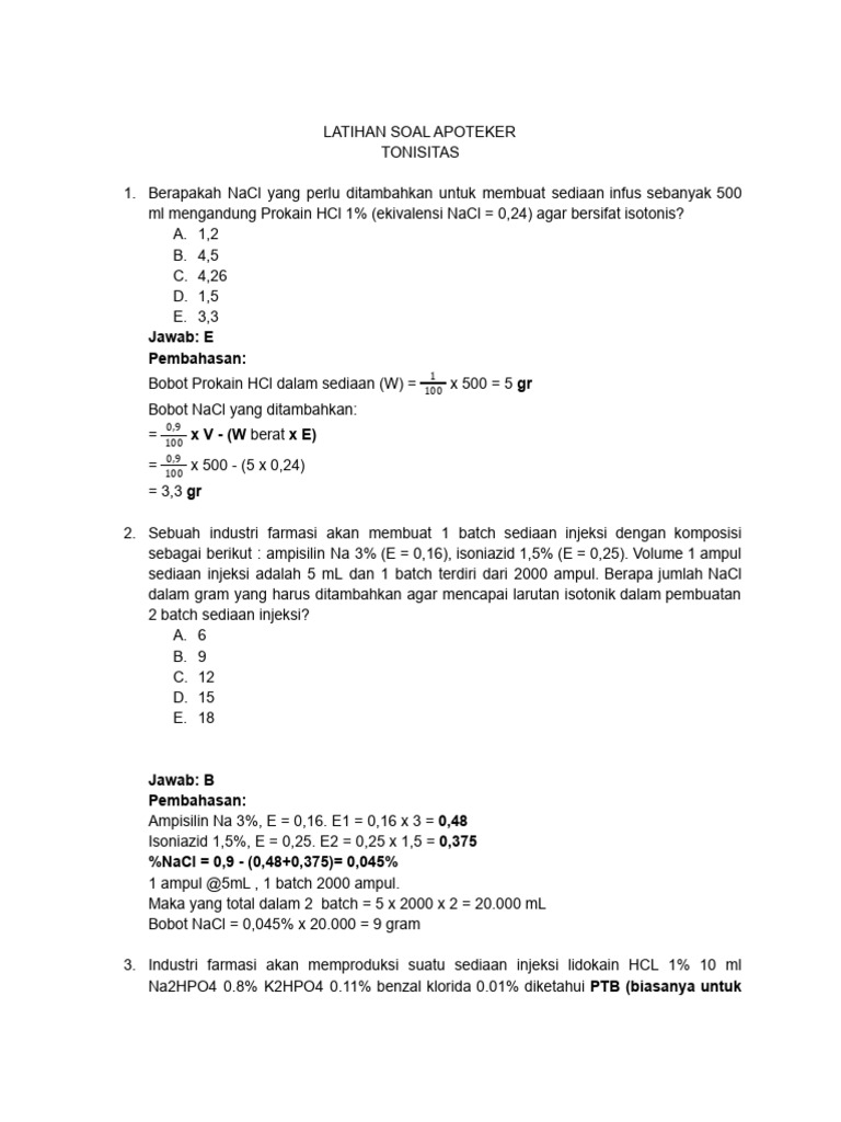 Perhitungan Tonisitas dan NaCl Apotek | PDF