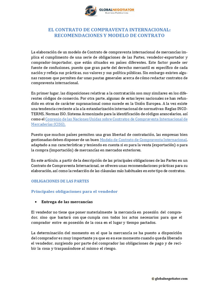 Contrato Compraventa Internacional: Guía y Modelo | PDF | El comercio ...