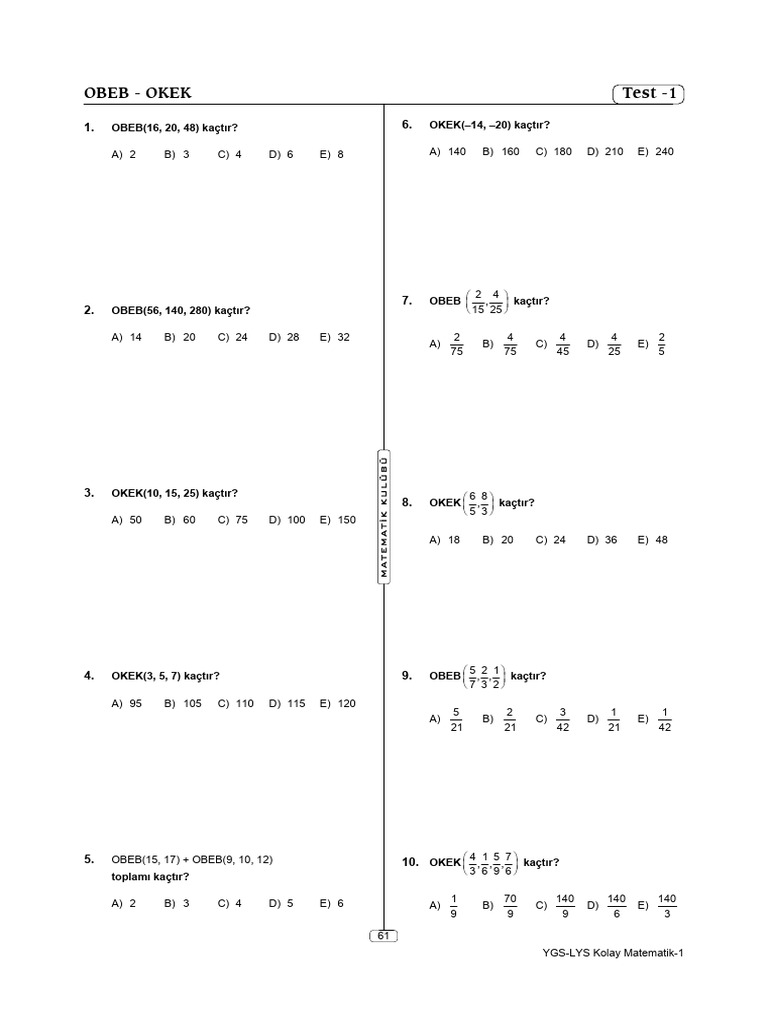 TYT - Matematik - Mini Test | PDF