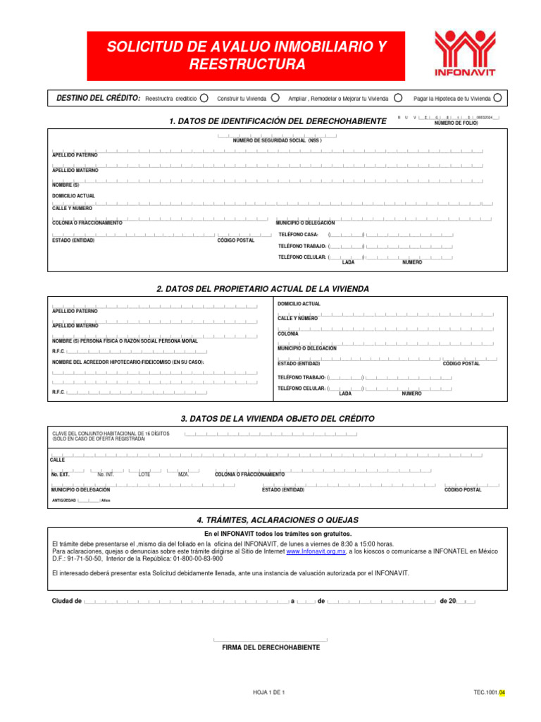 Solicitud Avaluo Infonavit | PDF | Finanzas y administración del dinero