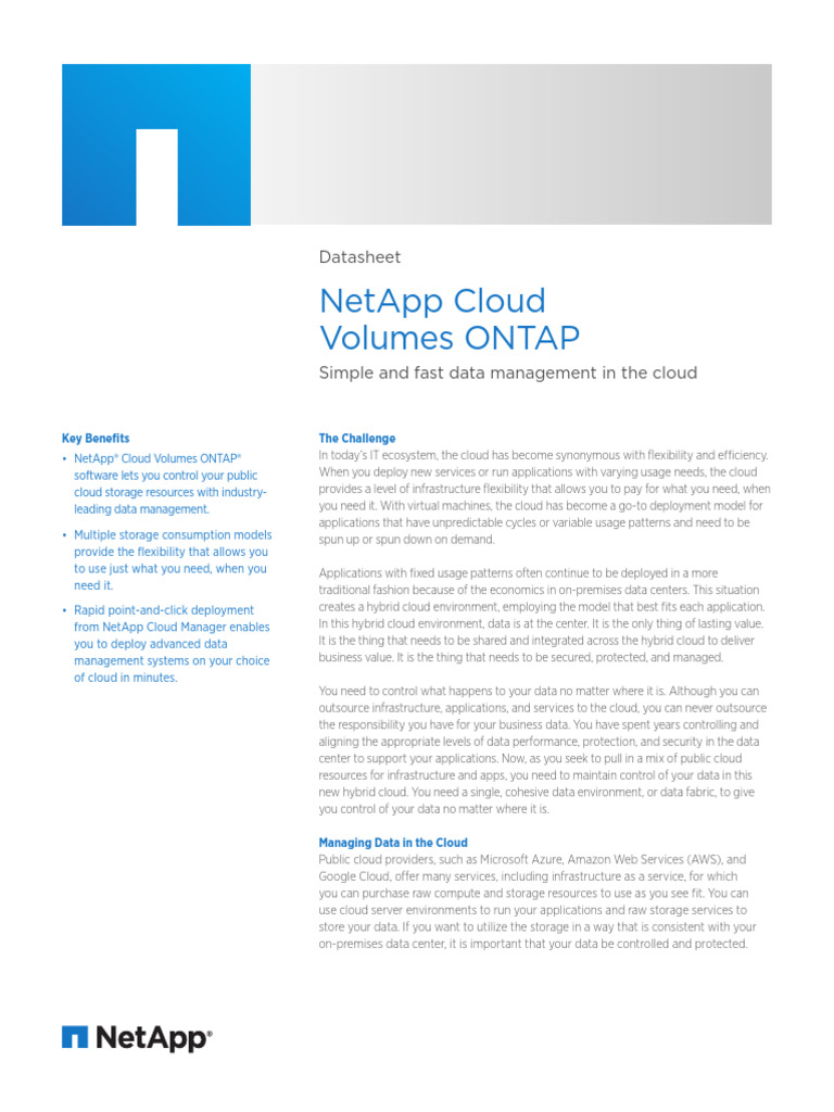 NA DS-3811-0819-NA-Cloud-Vol-ONTAP - DS | PDF | Cloud Computing | Computer Data