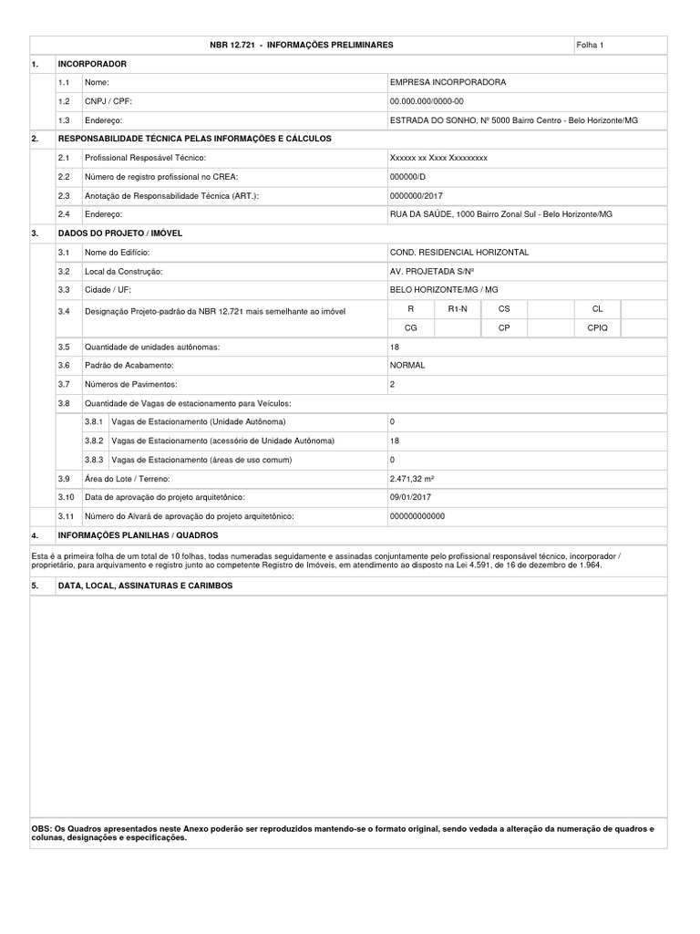 Quadros_NBR_12.721 | PDF