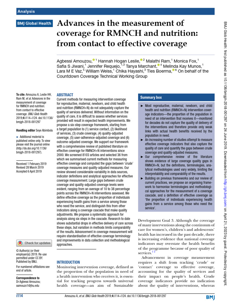 Advances in The Measurement of Coverage For RMNCH and Nutrition | PDF ...