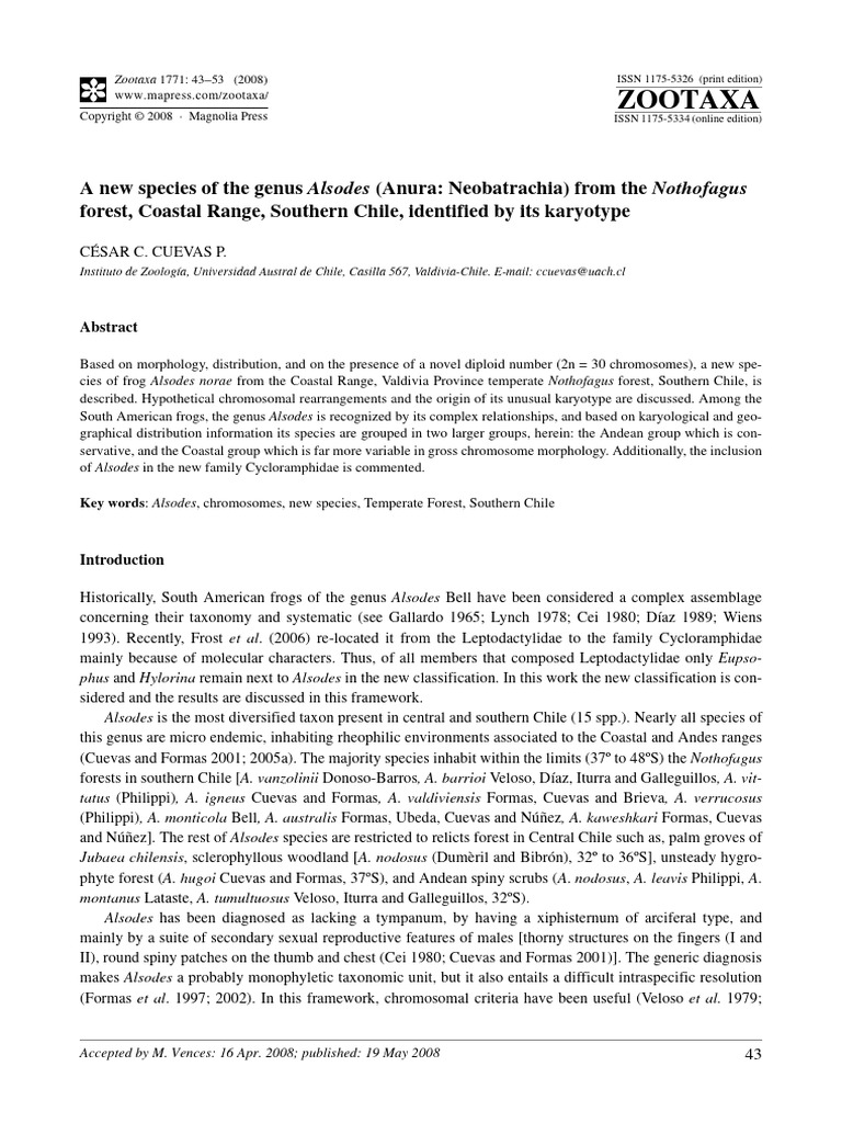 Cuevas.2008. A New Species of The Genus Alsodes (Norae) From The ...