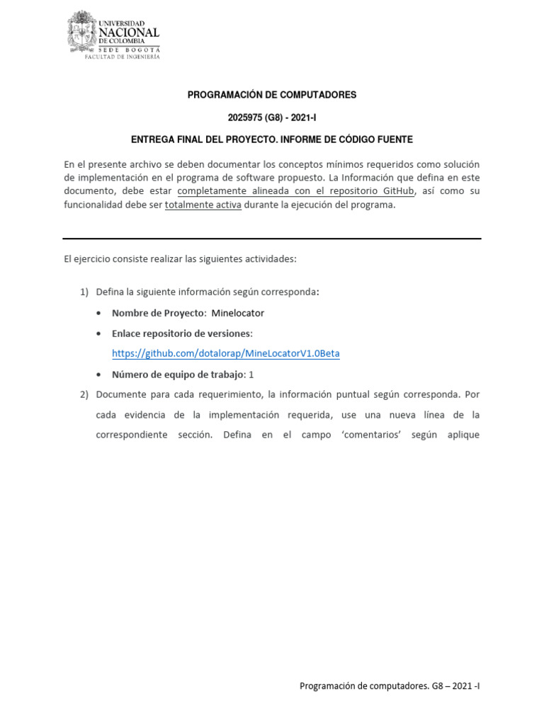 Informe Codigo Fuente Proyecto Final GP 1 PC8 2021 I | PDF | Programa de computadora | Programación