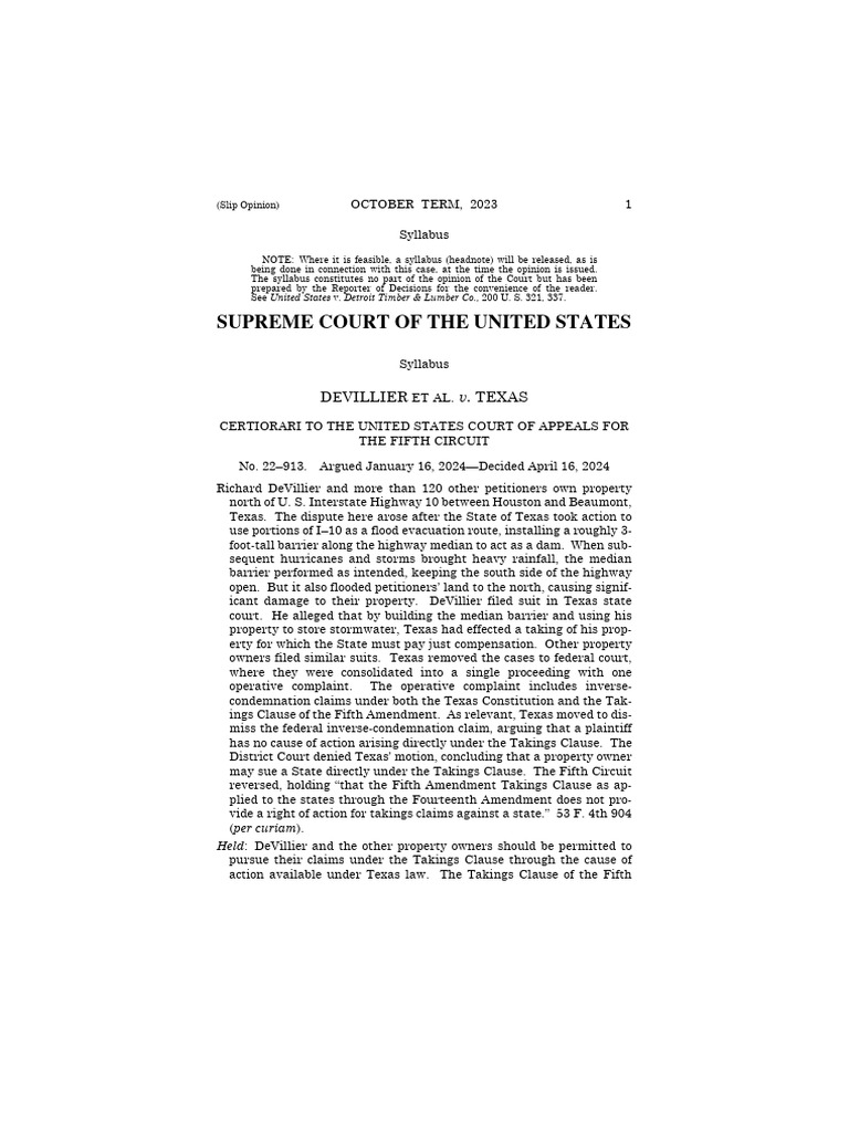 DeVillier v. Texas (Partial) | PDF | Fifth Amendment To The United ...
