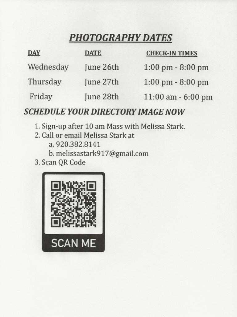 Photography Dates and Sign Up | PDF