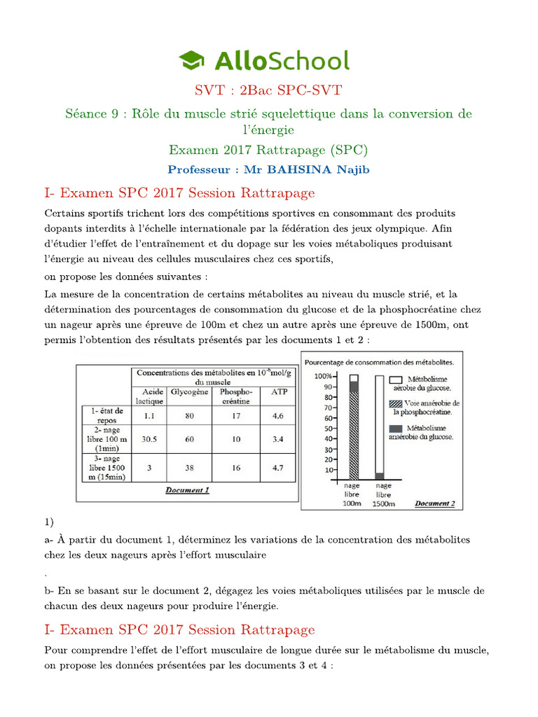Seance 9 Role Du Muscle Strie Squelettique Dans La Conversion de L Energie Examen 2017 ...