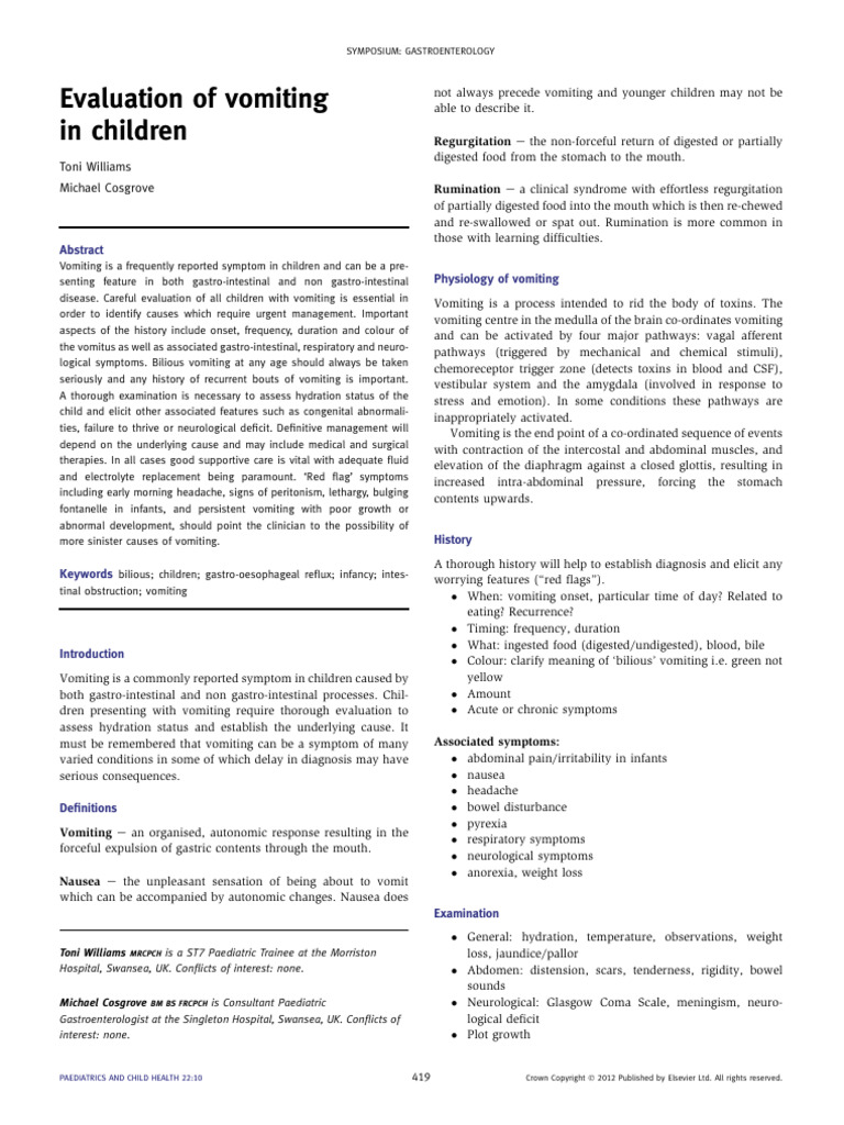 Evaluation of Vomiting in Children | PDF | Nausea | Vomiting