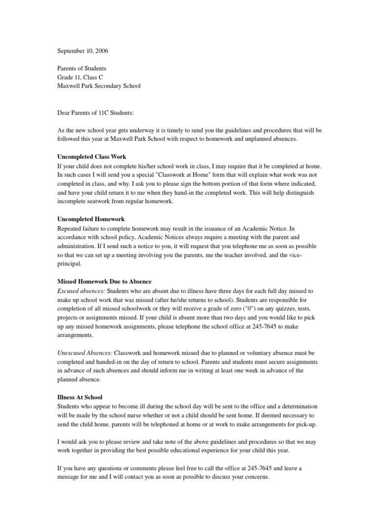 Teacher Letter To Parents - Beginning of Year Guidelines | PDF ...