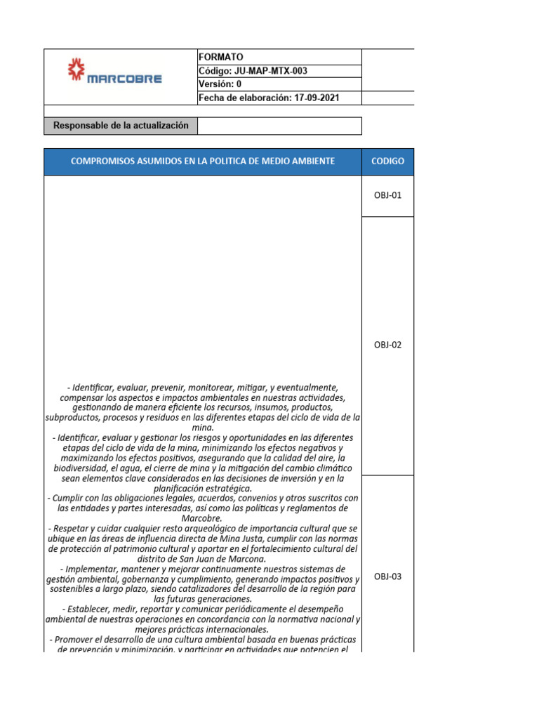 JU-MAP-MTX-003-Matriz de Objetivos, Indicadores y Metas Del SGA V0 ...