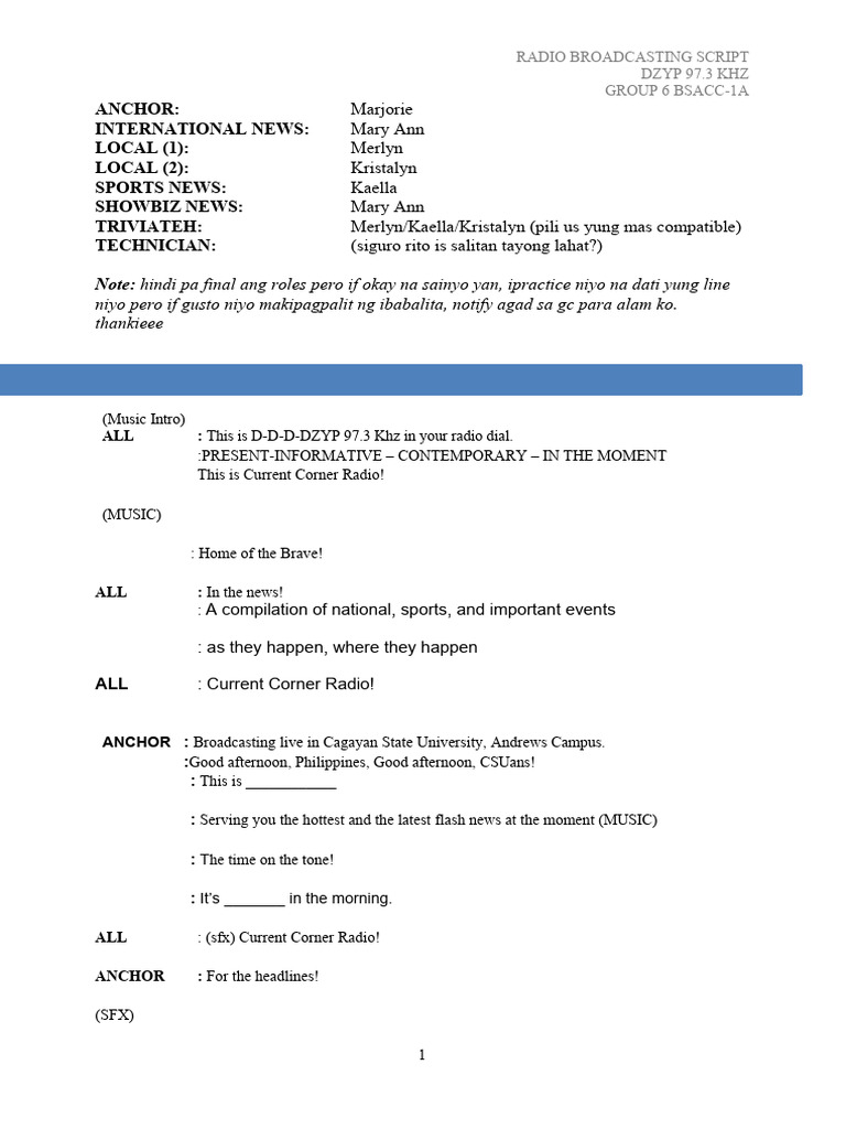 Radio Broadcasting Script | PDF