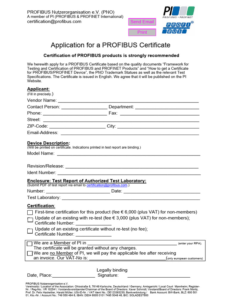 PROFIBUS Certification Application Form | PDF