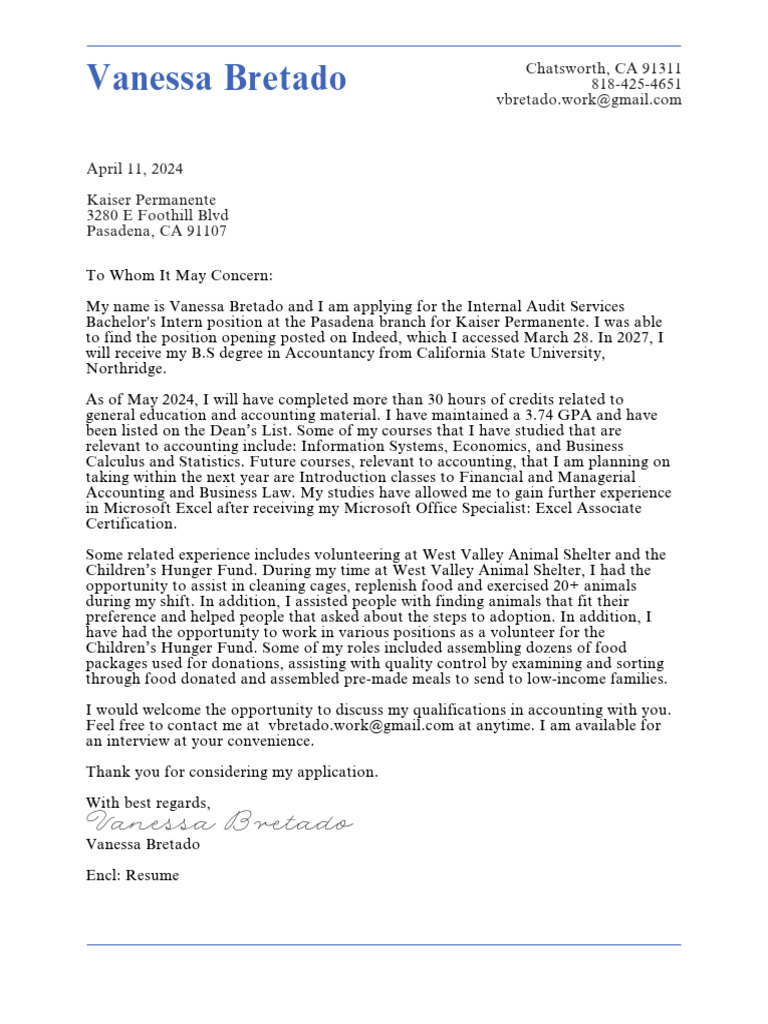 Vanessa Bretado - Cover Letter Draft 2-1 | PDF | Career & Growth | Wellness