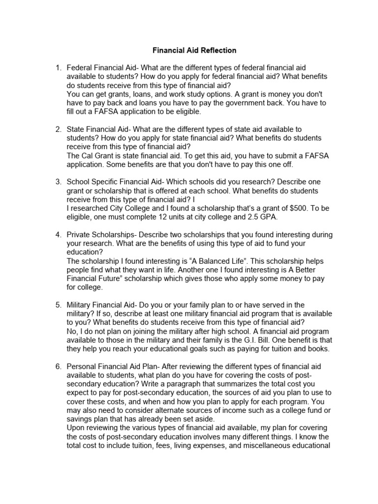 Lesson 12 - Financial Aid Reflection - Hector | PDF | Student Financial ...