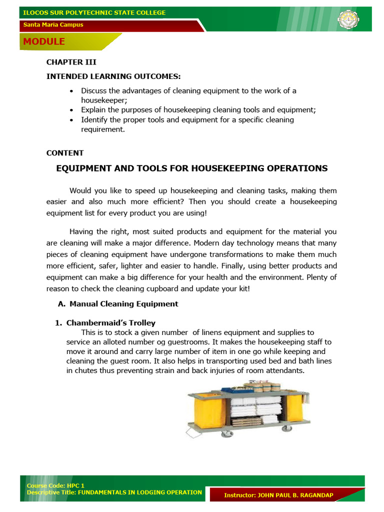 HPC 1 Module 3 | PDF | Housekeeping | Cleaning