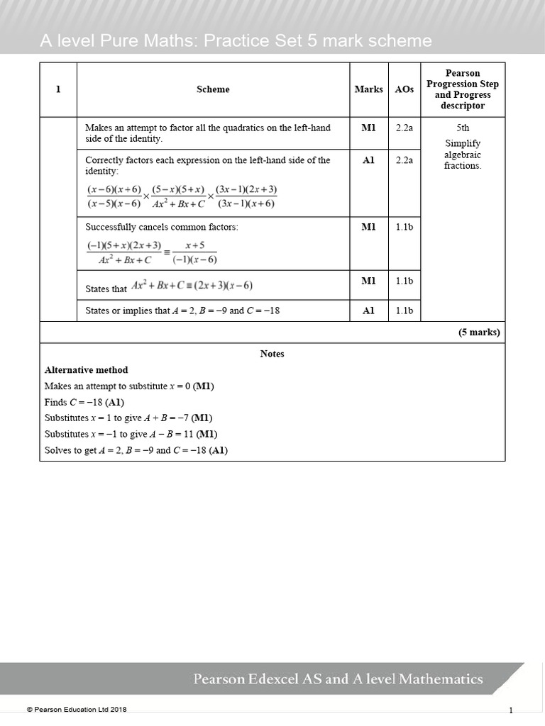 05 9MA0 01 9MA0 02 A Level Pure Mathematics Practice Set 5 Mark Scheme | PDF | Equations ...