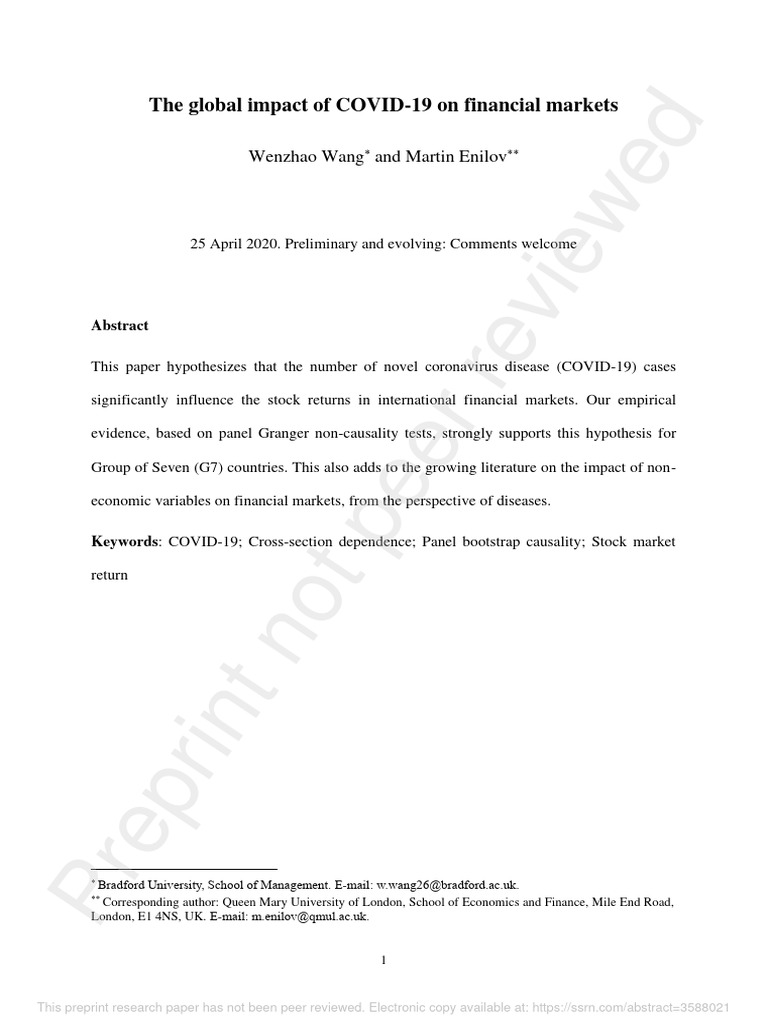 The Global Impact Of COVID 19 On Financial Markets PDF Hypothesis