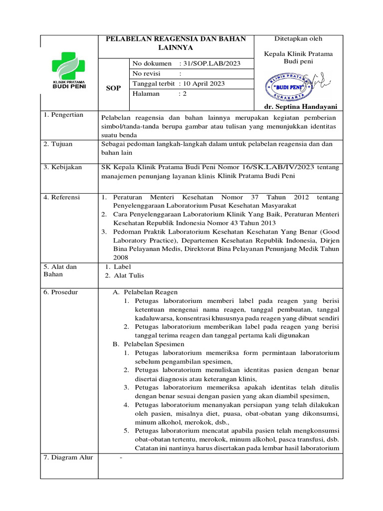 Sop Pelabelan Reagensia Dan Bahan Lainnya | PDF
