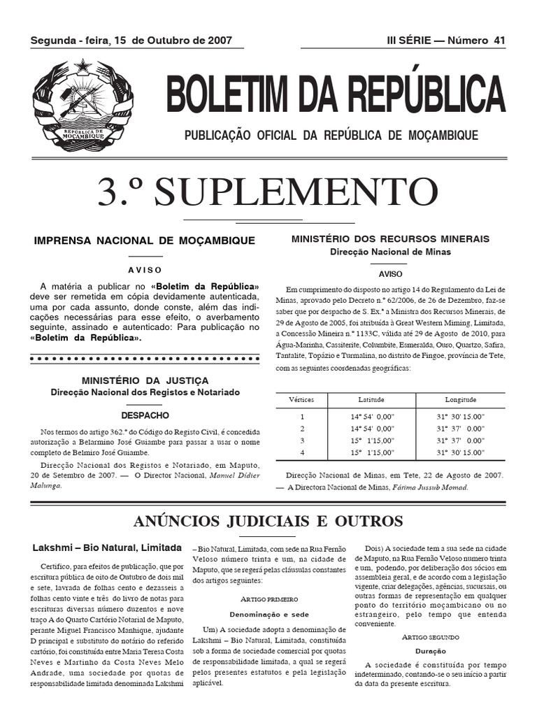 Boletim da República de Moçambique 2007 | PDF | Balancete
